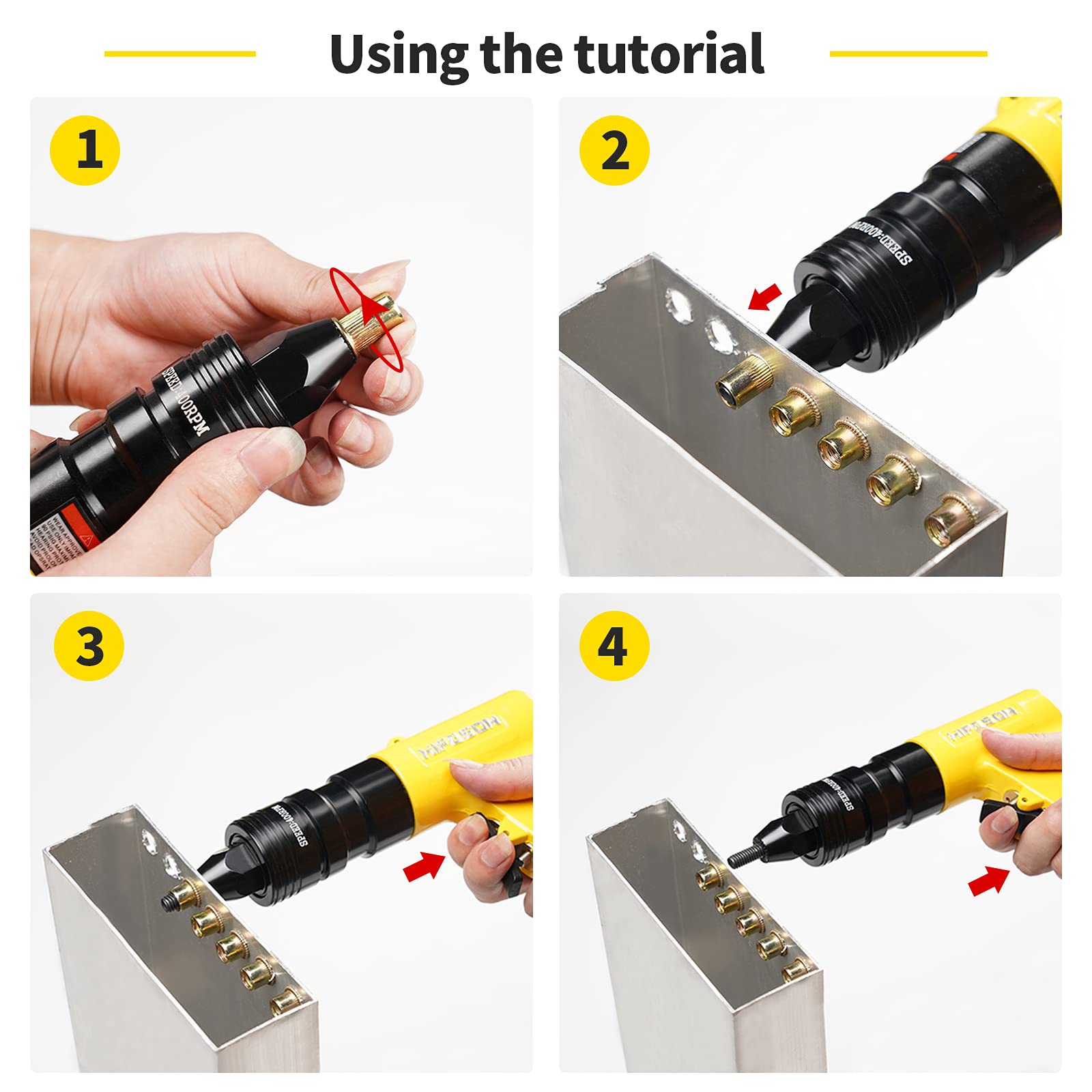 HIFESON Pneumatic Rivet Nut Gun with 1/4 & 5/16 & 3/8 Self-Locking Head Gun,Quick-Change Mandrels,Industrial Grade Adjustable Speed Air Rivnut Gun