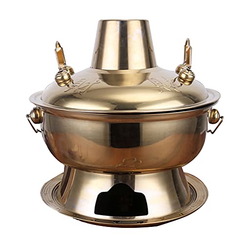 Lihuzmd Copper hot Pot, 304 Stainless Steel Old Traditional Charcoal Pot Family Dinners, Dining, Picnic Pure Multi-Person Hot Pot,Gold,30cm