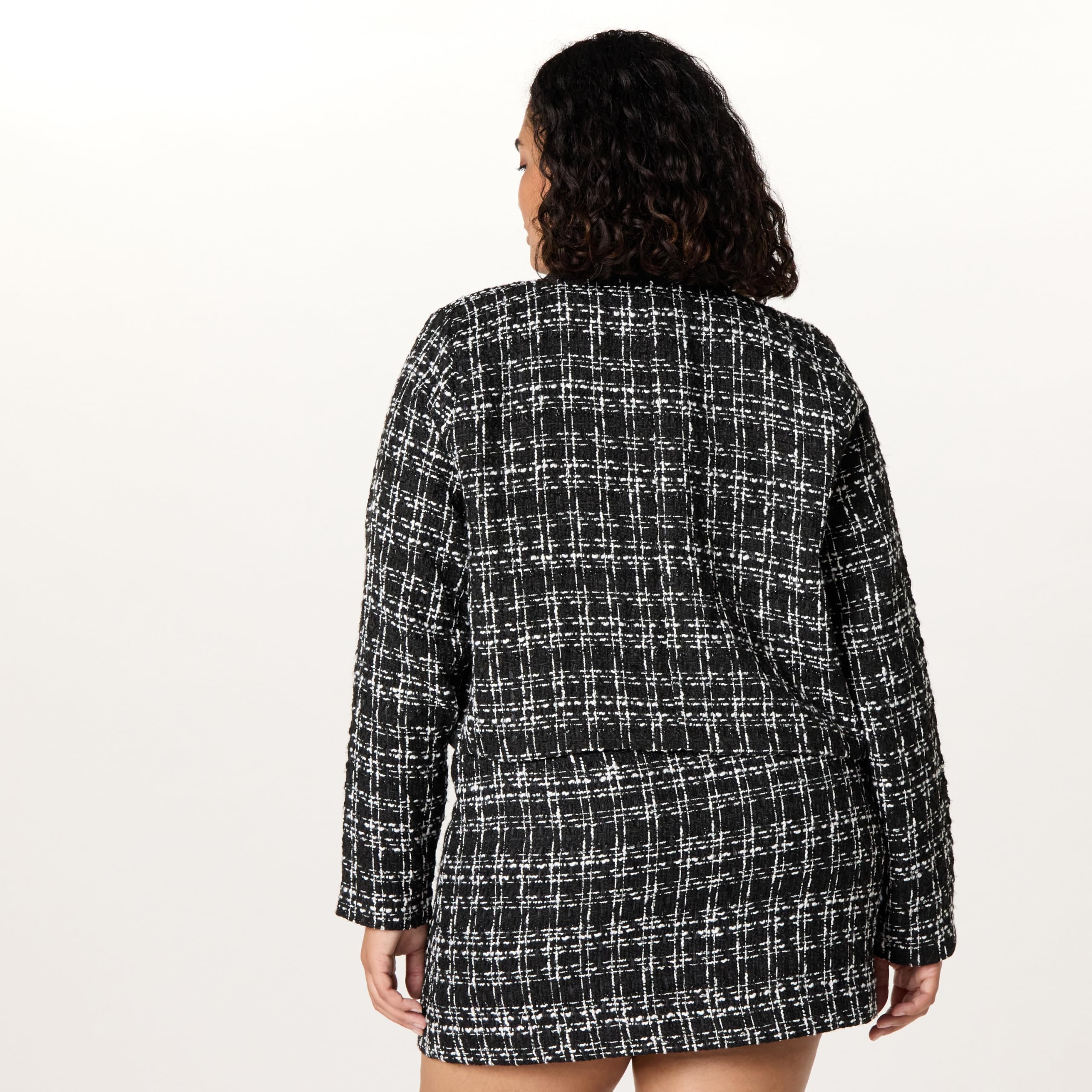 The Drop Women's Aida Cropped Boucle Jacket Black, XXL, Plus Size
