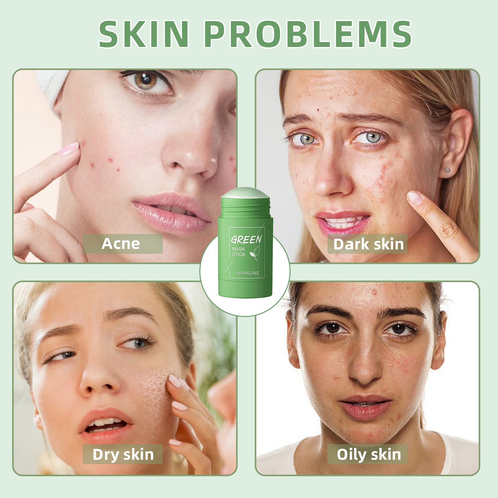 YIROCKAABBLL Green Tea Stick Mask for Face,green mask stick Blackhead Remover with Extract,Deep Pore Cleansing,Moisturizing,Oil Control,Clay Face Mask,Skin Brightening All Skin Types Men Women (3PCS)