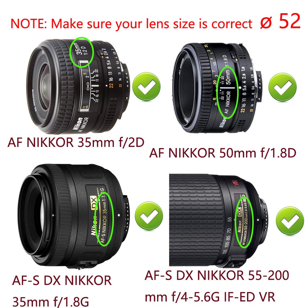 WH1916 52mm Glass UV Filter Digital Multi-Coated Slim Frame and 52mm Lens Cap for Nikon AF-S DX NIKKOR 18-55mm / Canon EF-M 55-200mm / Sigma 30mm F1.4 Lens