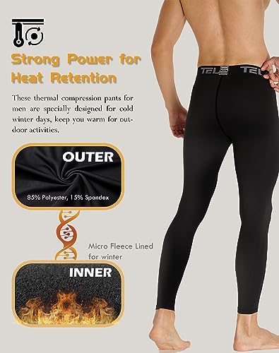 5 Pack Men's Thermal Compression Pants Fleece Lined Sports Tights Athletic Leggings Cold Weather Baselayer Winter Gear L