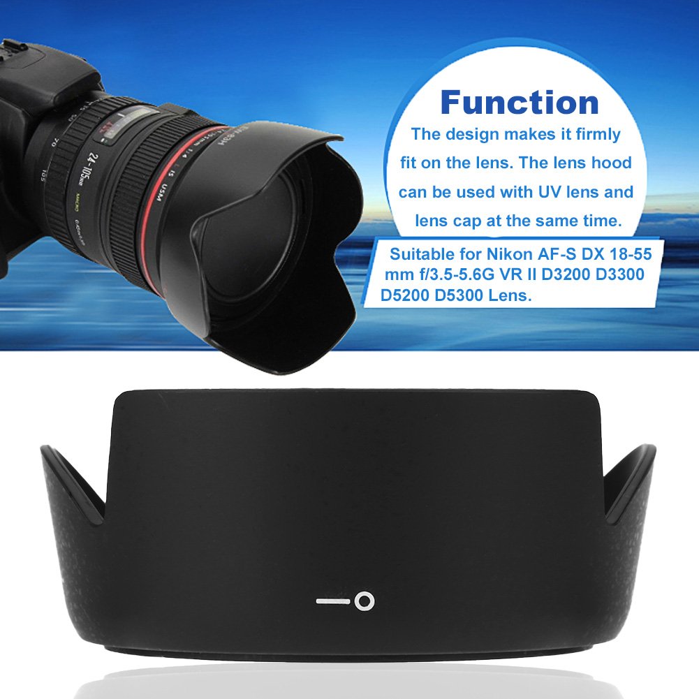 HB-69 Lens Hood Replacement with Lens for Nikon AF-S DX 18-55mm f/3.5-5.6G VR II D3200 D3300 D5200 D5300 Lens