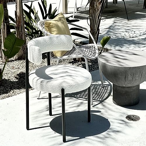 Locus Bono Boucle Dining Chairs Set of 4, Modern Upholstered Dining Room Chairs, Armless Kitchen Chair for Dining Room, Living Room, Black Metal Legs (4 PCS, White)