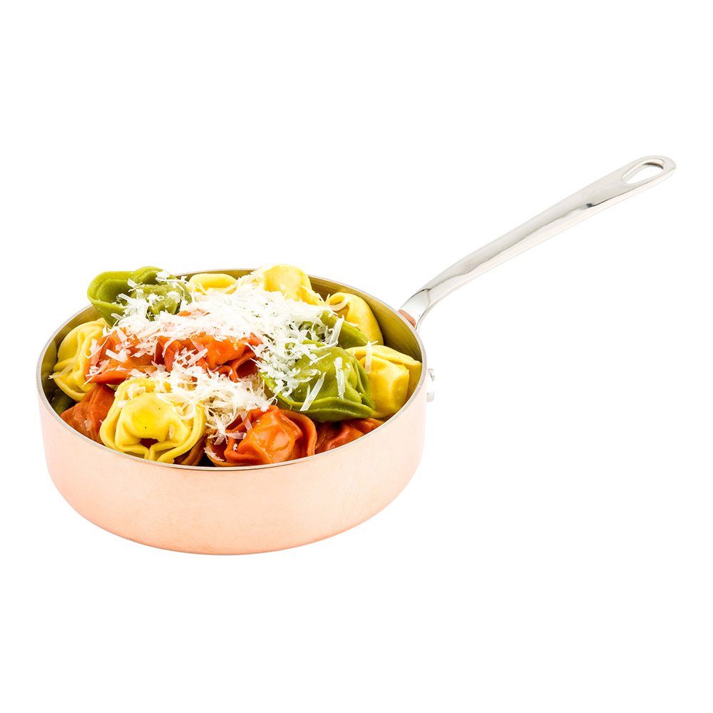 Restaurantware 2 Ounce Mini Saute Pan 1 Copper Plated Saucepan - Ergonomic Handle Oven-Ready Stainless Steel 12-Ounce Sauce Pot No-Corrosion For Sauces Dips Or Mini Dishes