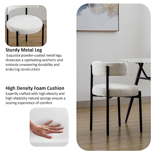 Locus Bono Boucle Dining Chairs Set of 4, Modern Upholstered Dining Room Chairs, Armless Kitchen Chair for Dining Room, Living Room, Black Metal Legs (4 PCS, White)
