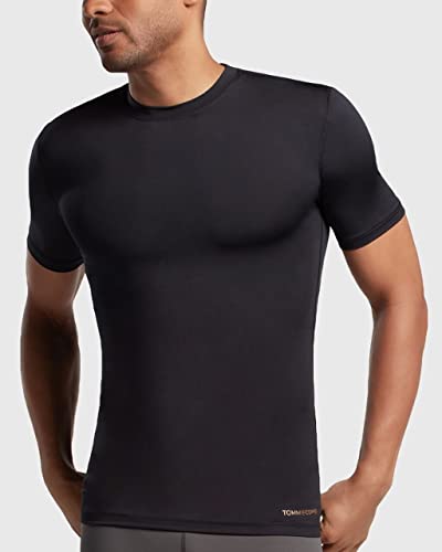 Tommie Copper Men’s Core Compression Short Sleeve Crew Neck Shirt | UPF 50, Breathable Base Layer for Sports, Gym & Support - Black - Large