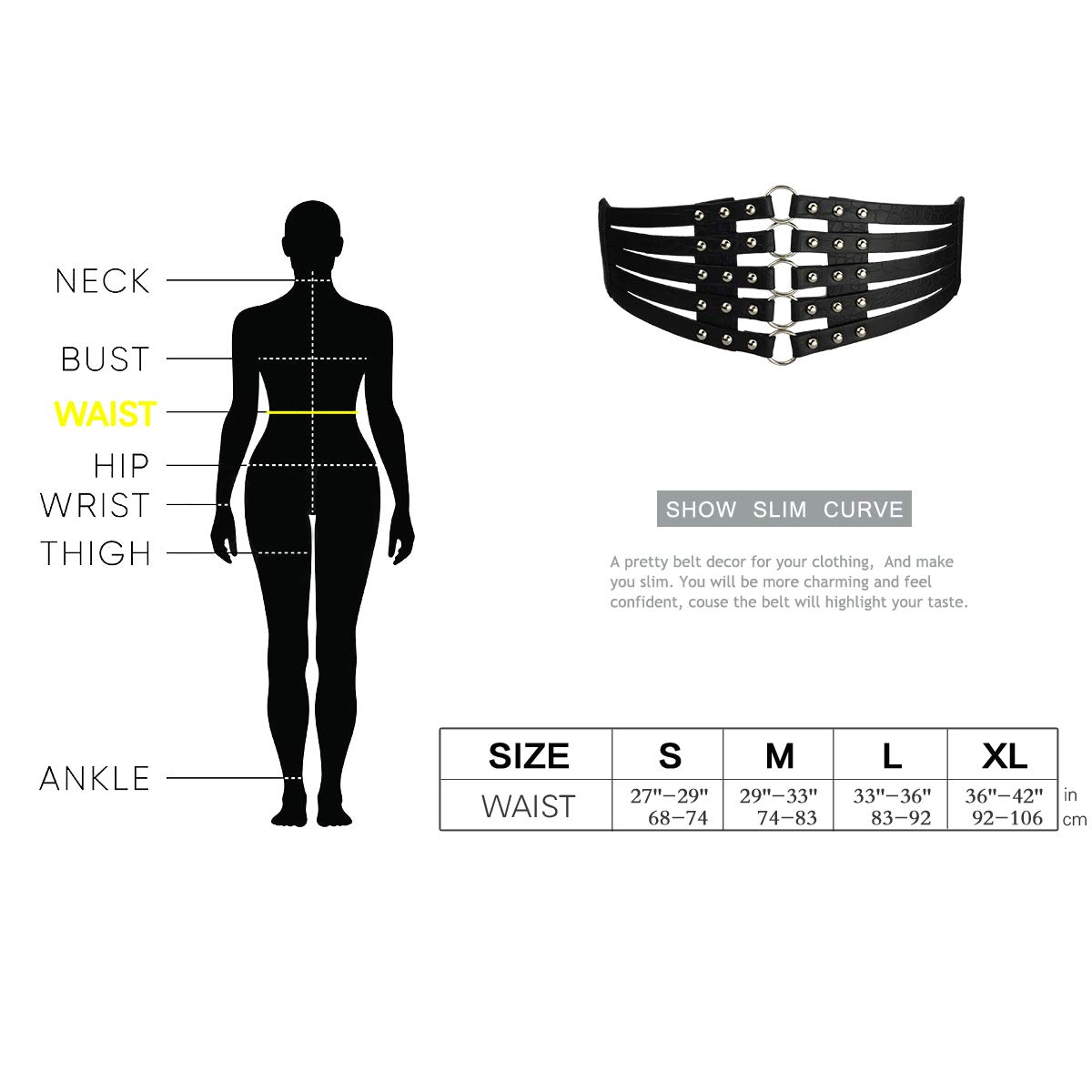 Fashion Women's PU Leather Wide Waist Belt Hollow Out Rivets Stretch Cinch Waistband