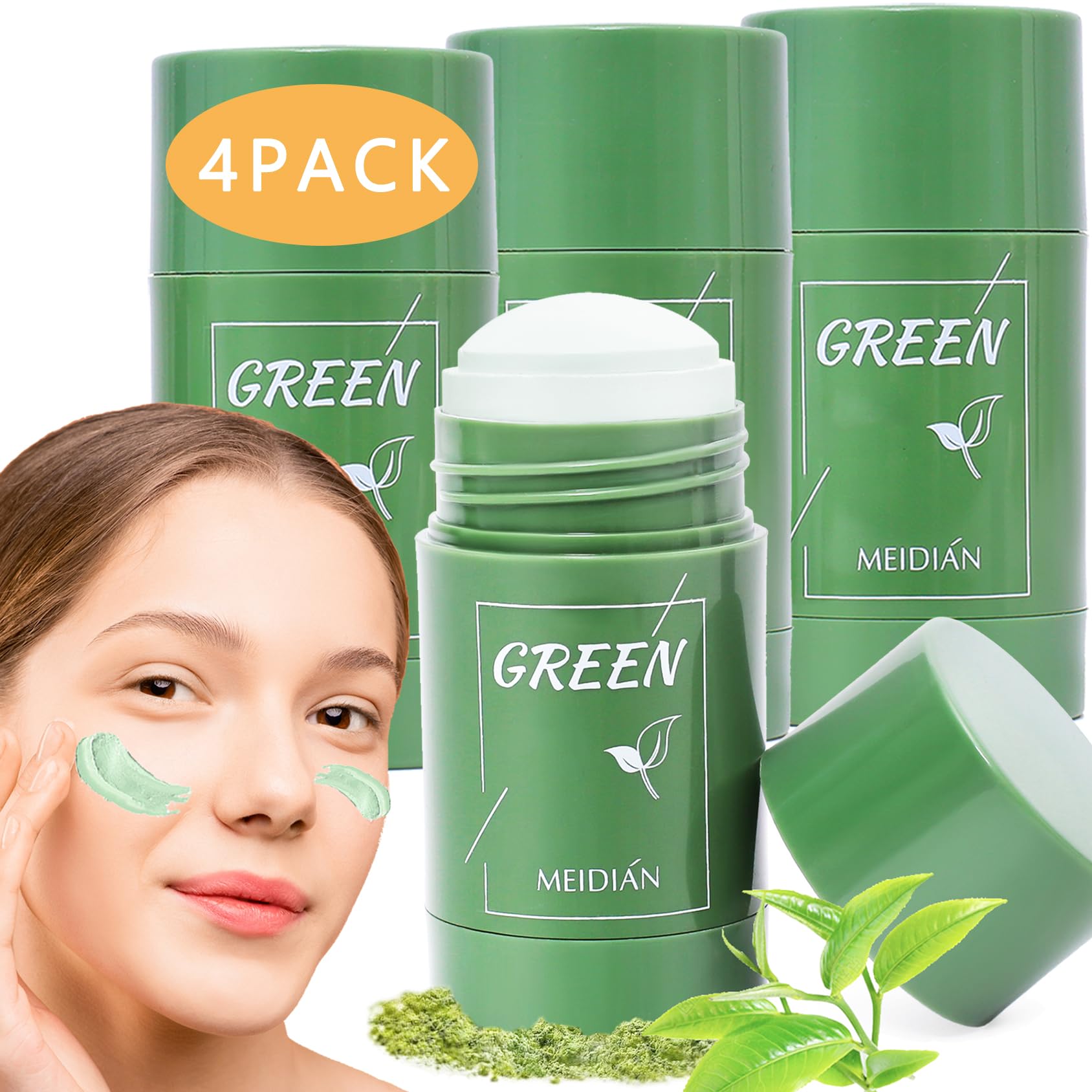 ayigu Green Tea Mask Stick (4PCS), Blackhead Remover with Green Tea Extract, Mask Stick for Deep Pore Cleansing, Moisturizing, Removes Blackheads, Green Tea Mask for All Skin Types