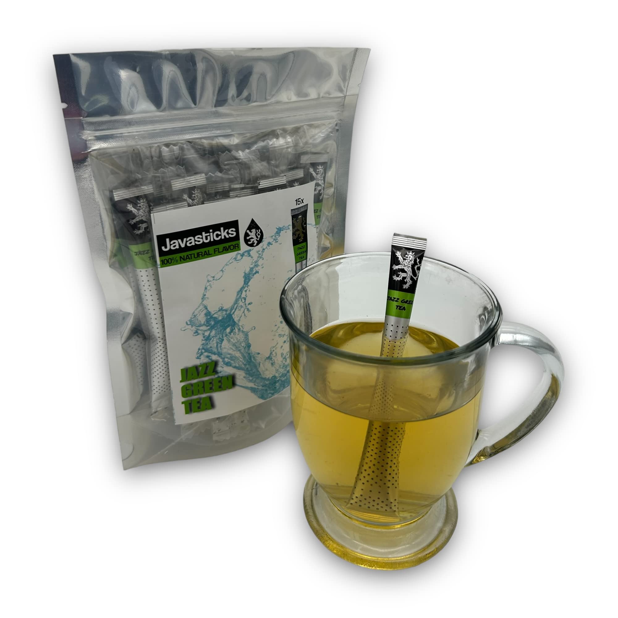 Jazz Green Tea â 100% Raw Jazz Green Tea | True Green Tea | Tea Sticks - No Artificial Flavors, Easy To Use, No Spoon Needed, Positively Charged Tea, Perfect Addition For Your Water Cooler At Work / 15 Sticks