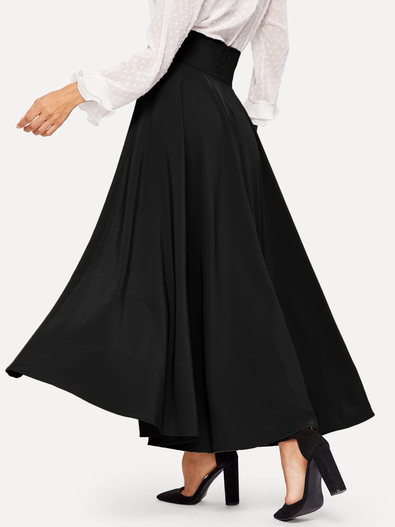 SweatyRocks Women's Elegant High Waist Skirt Tie Front Pleated Maxi Skirts Black L