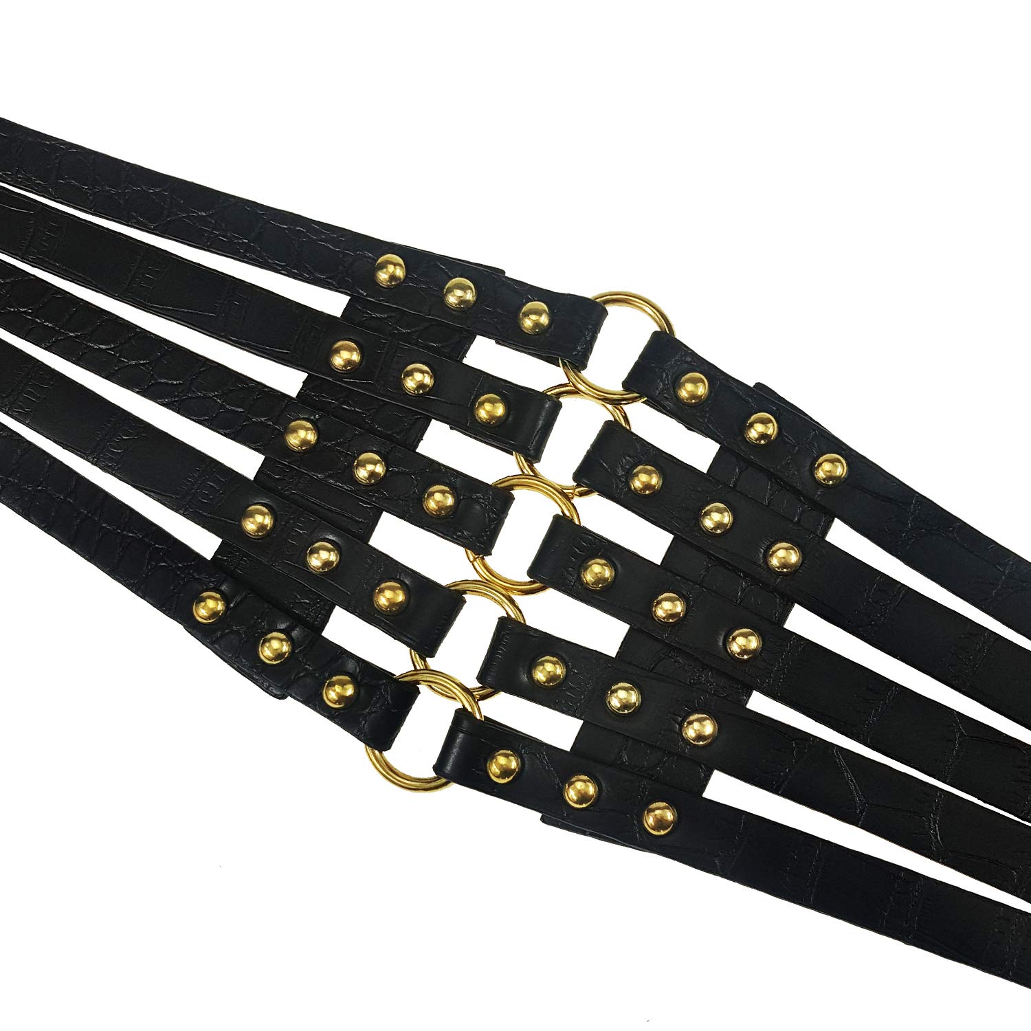 Fashion Women's PU Leather Wide Waist Belt Hollow Out Rivets Stretch Cinch Waistband