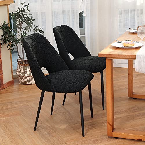 JIRAIN Modern Dining Chair Set of 2, Boucle Dining Chairs with Metal Legs, Round Back Upholstered Chairs for Kitchen Living Room