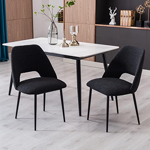 JIRAIN Modern Dining Chair Set of 2, Boucle Dining Chairs with Metal Legs, Round Back Upholstered Chairs for Kitchen Living Room