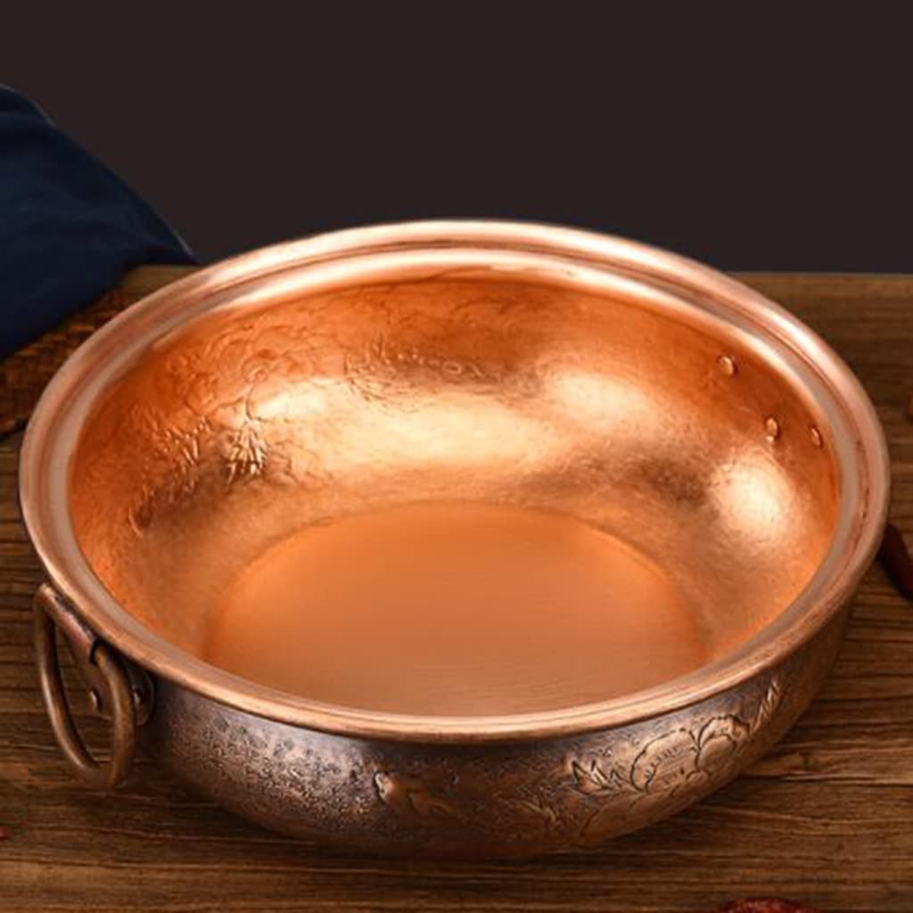 Chafing Dishes Chinese Induction Copper Hot Pot, Beijing Shabu-shabu Basin Copper Pot, Handmade Soup Pot With Sauerkraut Copper Pot For Domestic Commercial Use (Color : Brass, Size : 28cm)