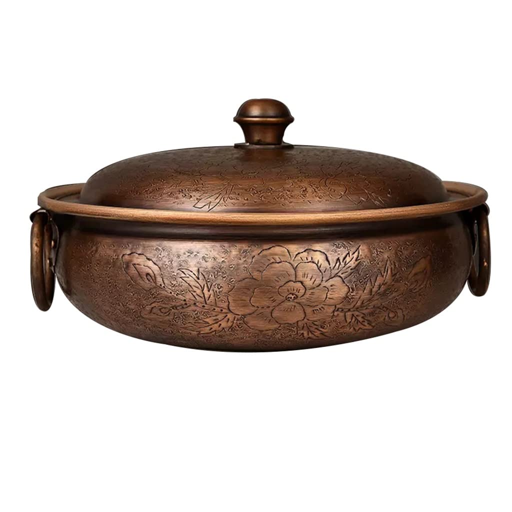 Chafing Dishes Chinese Induction Copper Hot Pot, Beijing Shabu-shabu Basin Copper Pot, Handmade Soup Pot With Sauerkraut Copper Pot For Domestic Commercial Use (Color : Brass, Size : 28cm)