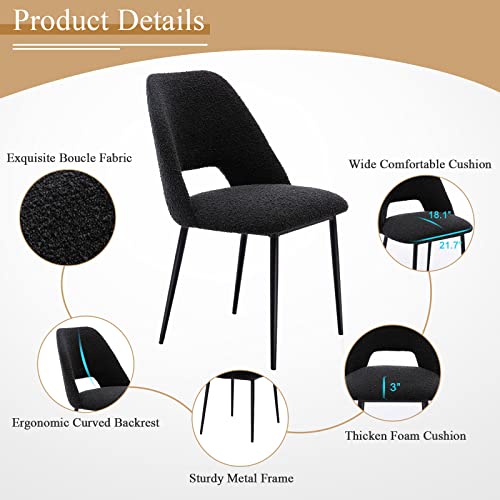 JIRAIN Modern Dining Chair Set of 2, Boucle Dining Chairs with Metal Legs, Round Back Upholstered Chairs for Kitchen Living Room