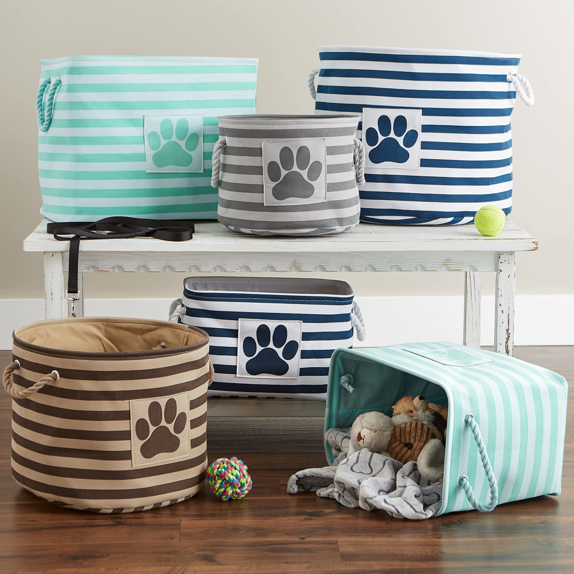Bone Dry Pet Storage Collection Striped Paw Patch Bin, Small Rectangle, Gray