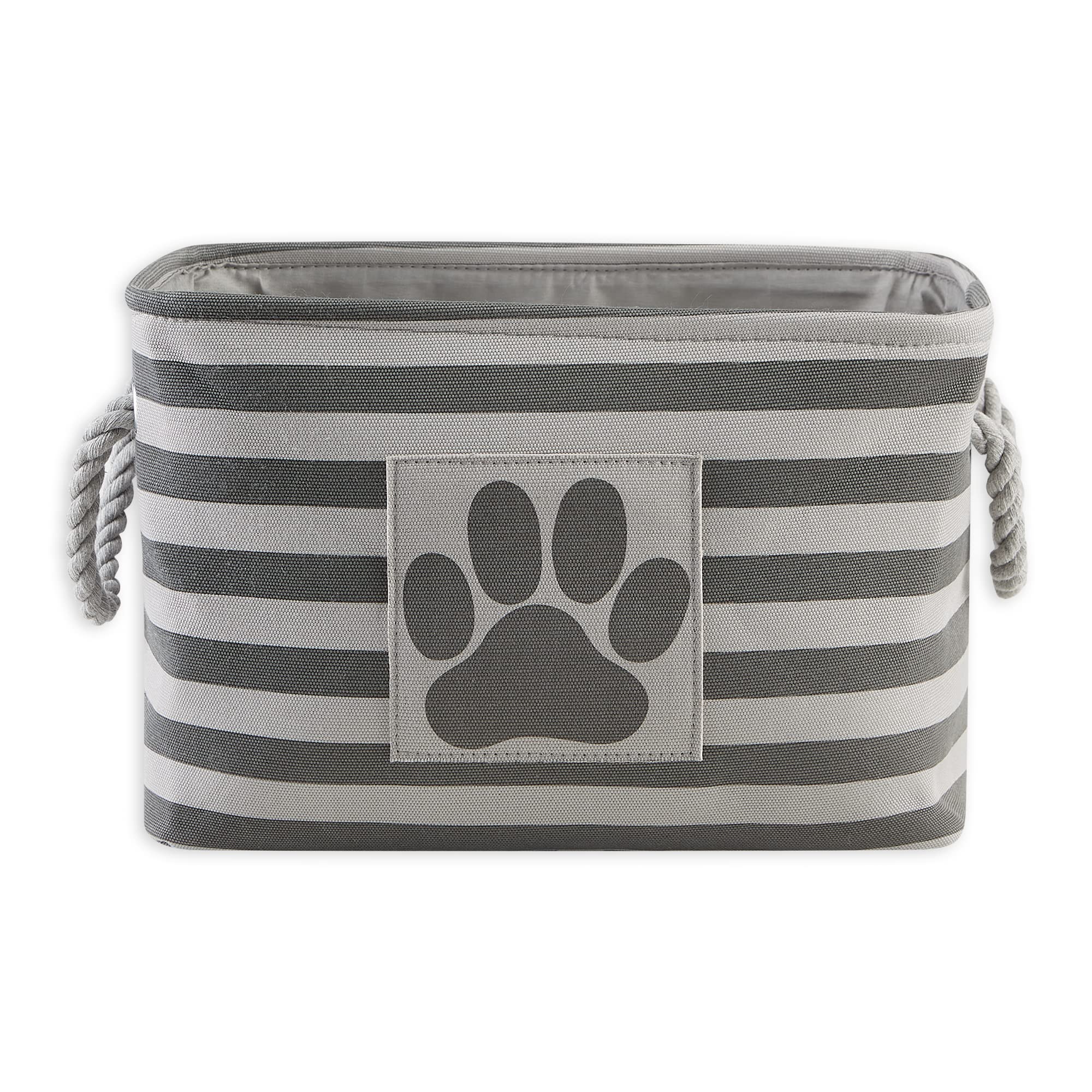 Bone Dry Pet Storage Collection Striped Paw Patch Bin, Small Rectangle, Gray
