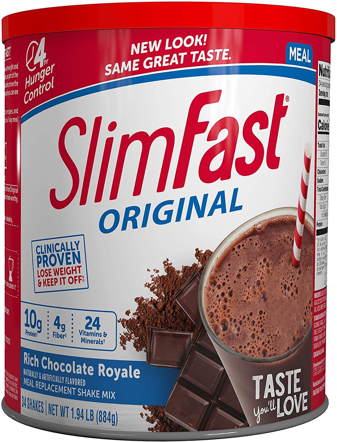 SlimFast Original, 2 Pack Of Rich Chocolate Royale Meal Replacement Shake Mix – Weight Loss Powder – 31.18 Oz Canister – 34 Servings