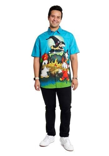 Loungefly Disney Huey, Dewey, & Louie Halloween Camp Shirt Medium Blue