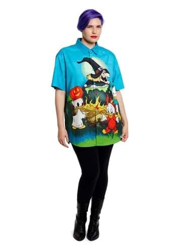 Loungefly Disney Huey, Dewey, & Louie Halloween Camp Shirt Medium Blue