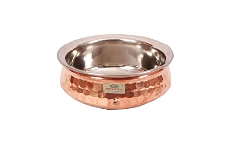 Bona fide pure Copper Tableware and serve ware Serving Bowl Indian Handi Set copper bowl set, Copper Stainless Steel Serving Dishes For Serving,Traditional 300 ml and 600 ml set(14 cm and 16 cm)
