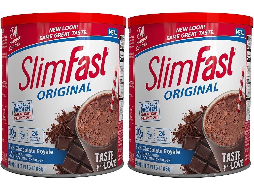 SlimFast Original, 2 Pack Of Rich Chocolate Royale Meal Replacement Shake Mix – Weight Loss Powder – 31.18 Oz Canister – 34 Servings