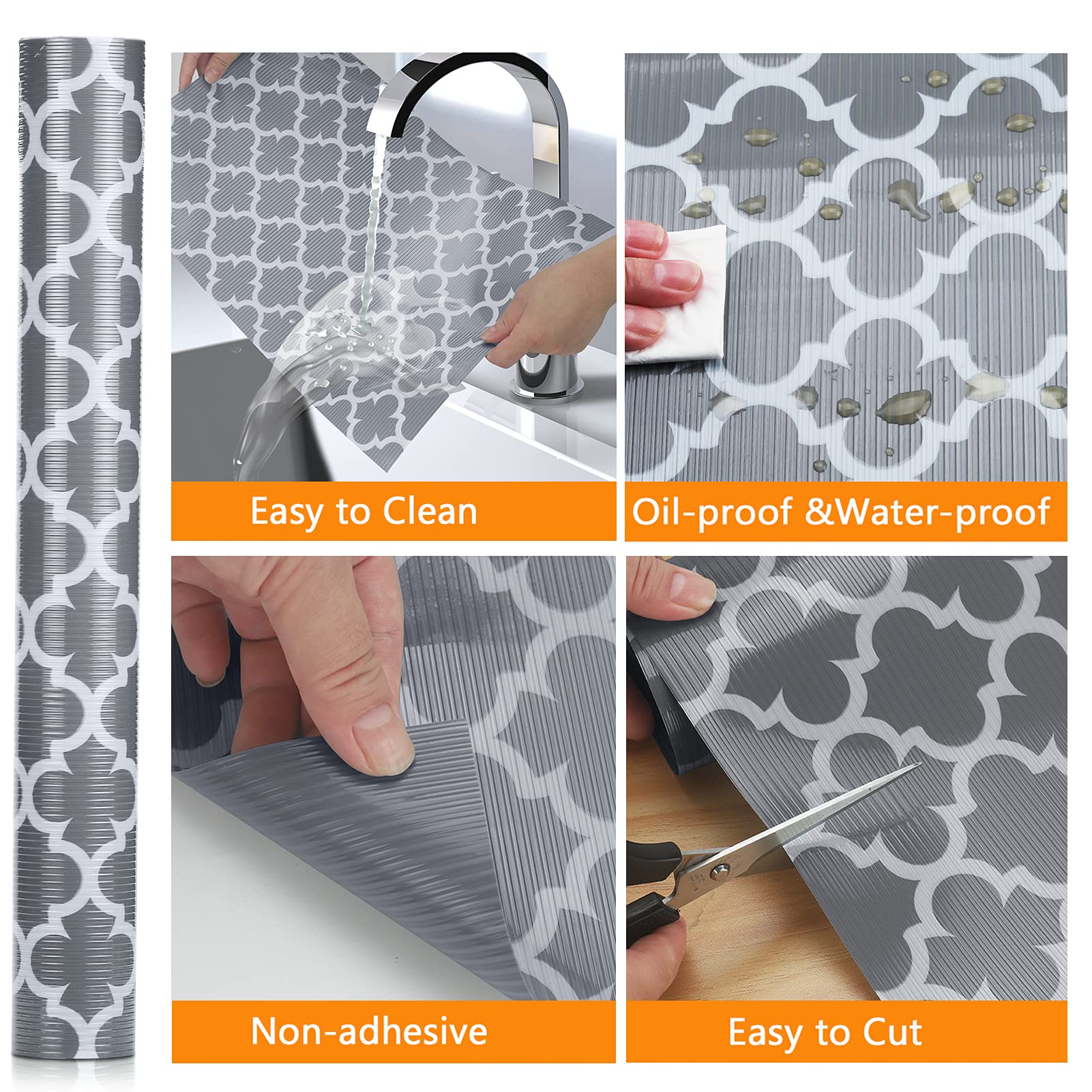 Shelf Liner Kitchen Drawer Mats, Non Adhesive EVA Material with Refrigeator Liners,Waterproof Durable Fridge Table Place Mats for Cupboard, Cabinets, Drawer Liner, Bathroom-Gray,11.8''x59''(1roll)