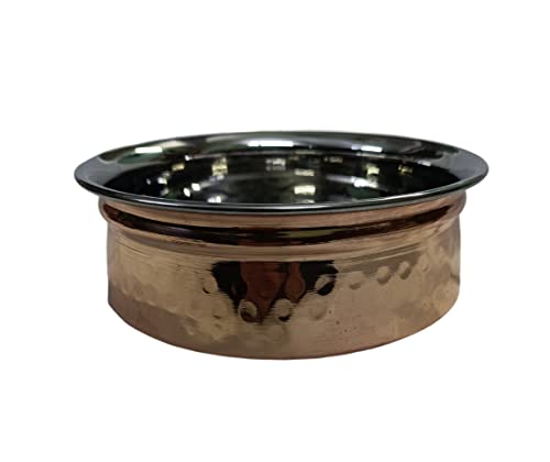 Bona fide pure Copper Tableware and serve ware Serving Bowl Indian Handi Set copper bowl set, Copper Stainless Steel Serving Dishes For Serving,Traditional 300 ml and 600 ml set(14 cm and 16 cm)