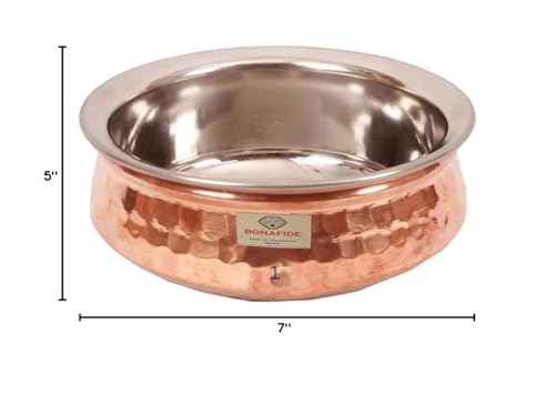 Bona fide pure Copper Tableware and serve ware Serving Bowl Indian Handi Set copper bowl set, Copper Stainless Steel Serving Dishes For Serving,Traditional 300 ml and 600 ml set(14 cm and 16 cm)
