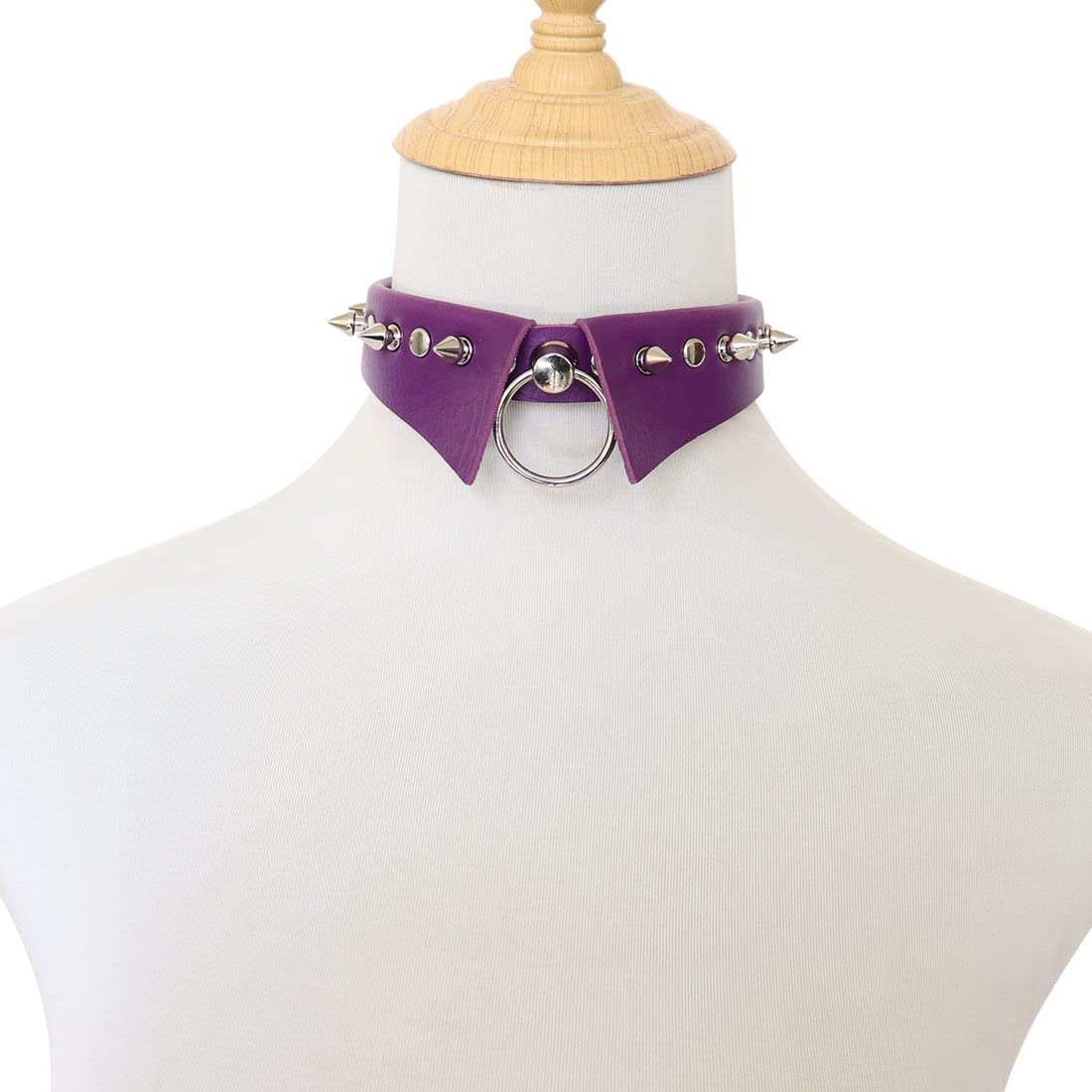 JNKET Punk PU Leather Collar Rivet Choker Gothic Necklace Adjustable Size (02-Purple)