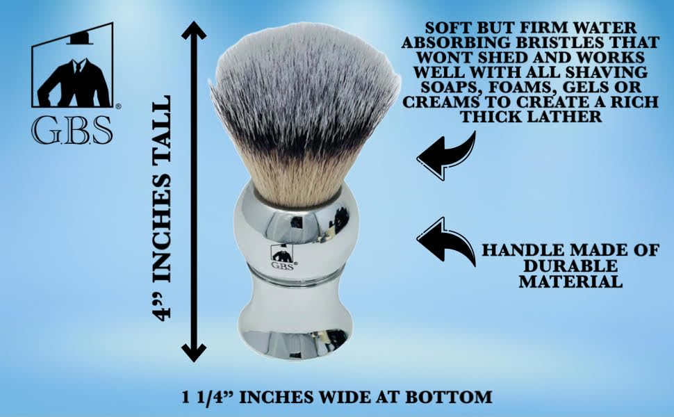 G.B.S Plastic Polished Mirror Shaving Brush for Wet Shave Using Shaving Cream & Soap- Best Shave of Your Life for Safety Razor, Double Edge Razor, Straight Razor or Shaving Razor