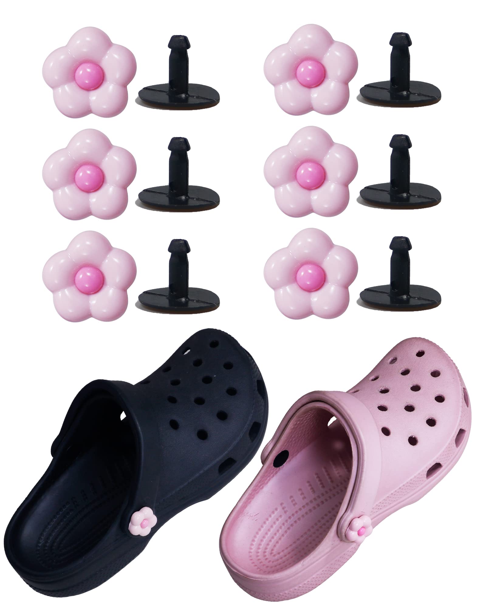 Mon Caramel 6PCS Replacement Parts Daisy Flower Shoe Charm for Classic Garden Shoe Strap Button Replacement rivets Pink Cute Flowers
