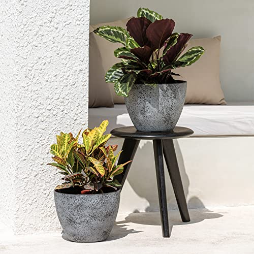 Flower Pots Outdoor Indoor Planter - 11.3 inch Garden Pots Tree Planter for Patio, Deck,Garden,Rock Gray,Set of 2