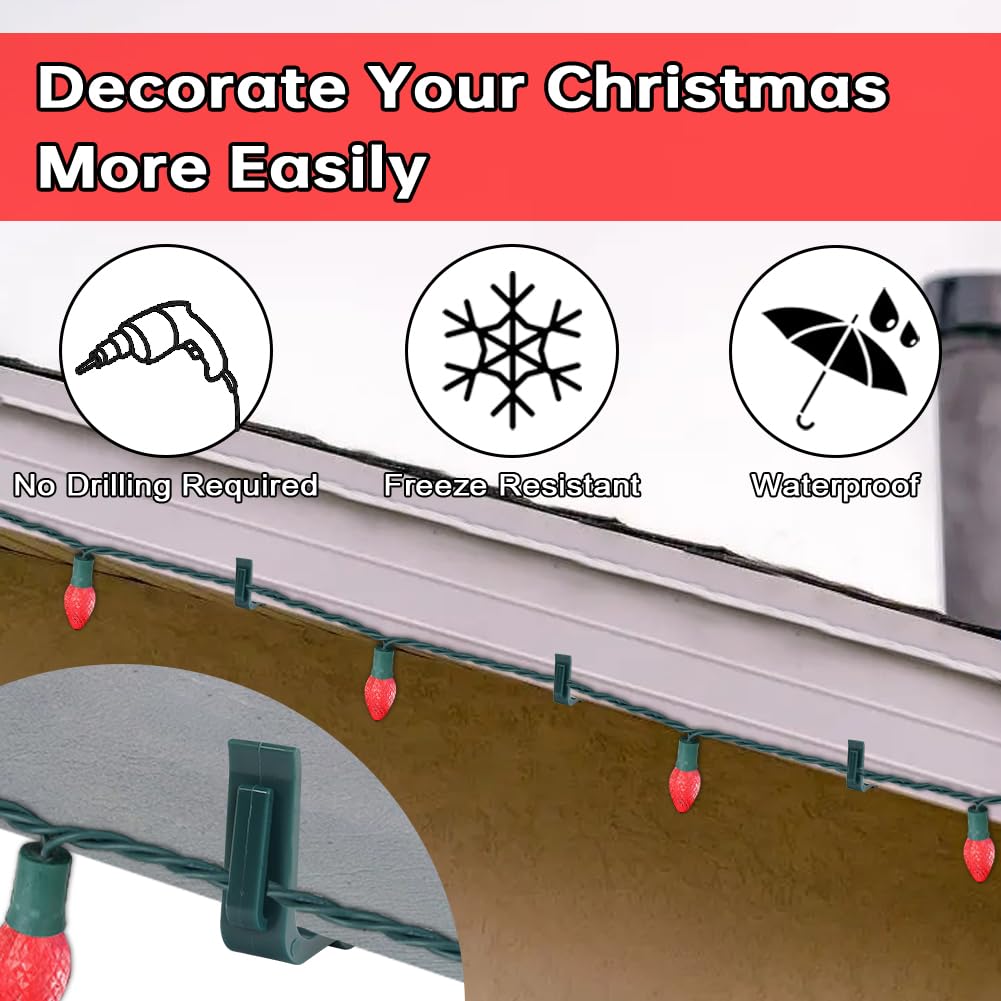 Christmas Light Hangers Clips 1 5/8 inch Fascia Board Clips Hooks Deck Light Clips Holiday Light Clip for Christmas Decoration Roof Gutter Fence in Thickness from 1" to 1 5/8" (Green, 30PCS)