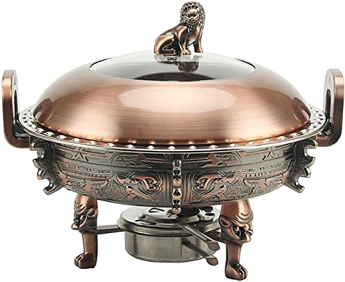 KAMWD 3L Stainless Steel Chafing Dish Round Chafer Buffet Warmers W/Food Pans, Aluminum Stand, Visible Pot Lid and Fuel Holders for Weddings Parties,Red Copper (Color : Red Copper)