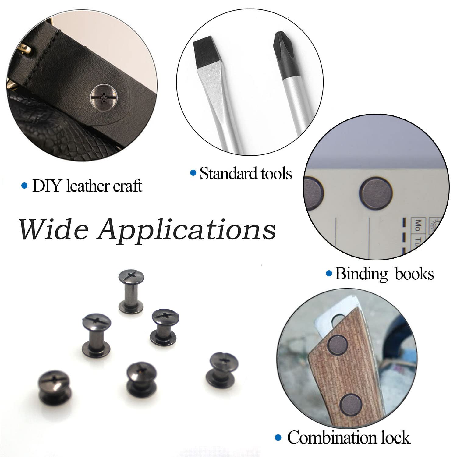 90 Sets Black Chicago Screw Leather Assorted Kit ，6 Sizes of Screw Rivets for Leather Rivet ，for DIY Leather Craft and Bookbinding (M5 X 4, 5, 6, 8, 10, 12)