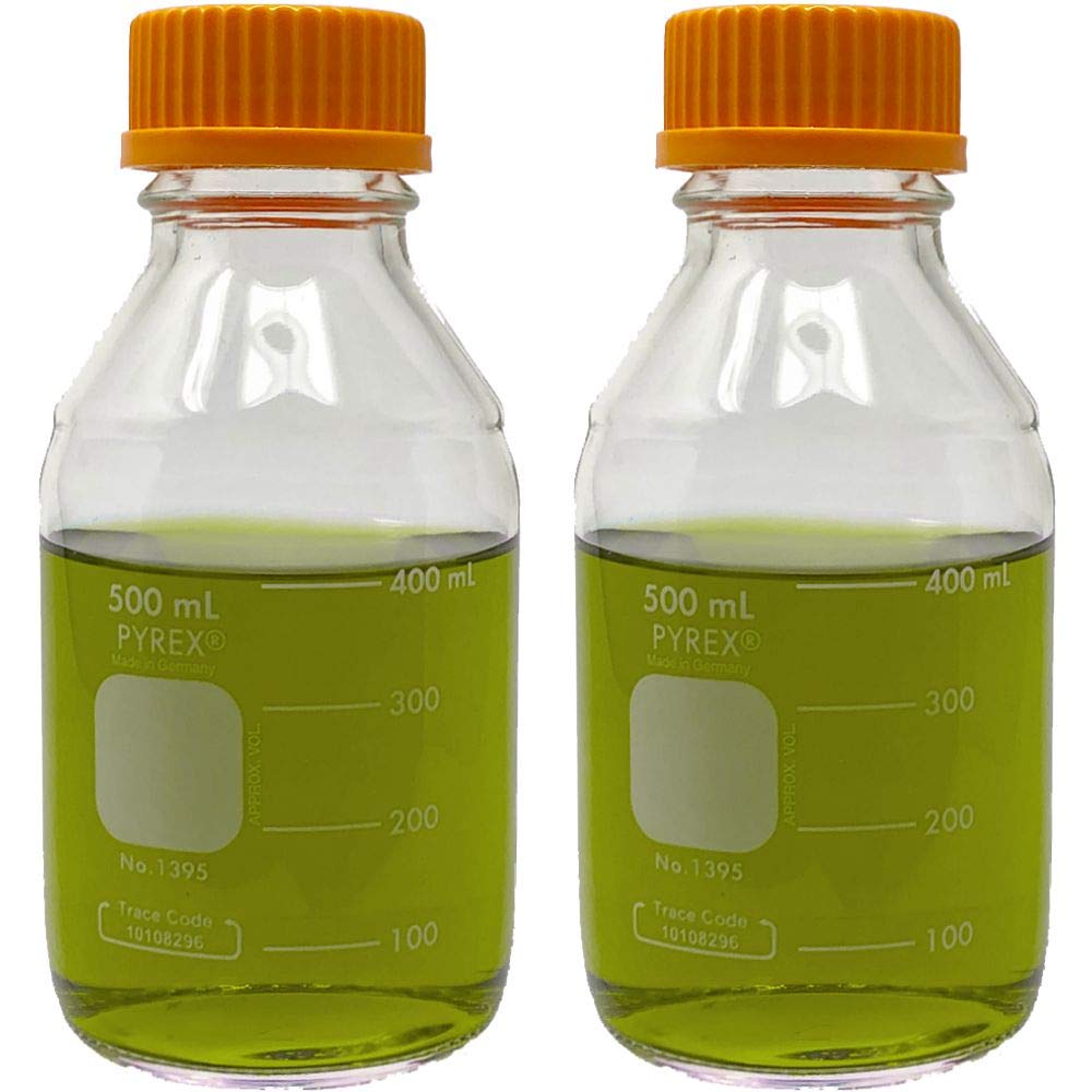 Corning PYREX #1395-500, 500ml Round Media Storage Bottle, with GL45 Screw Cap (Pack of 2)