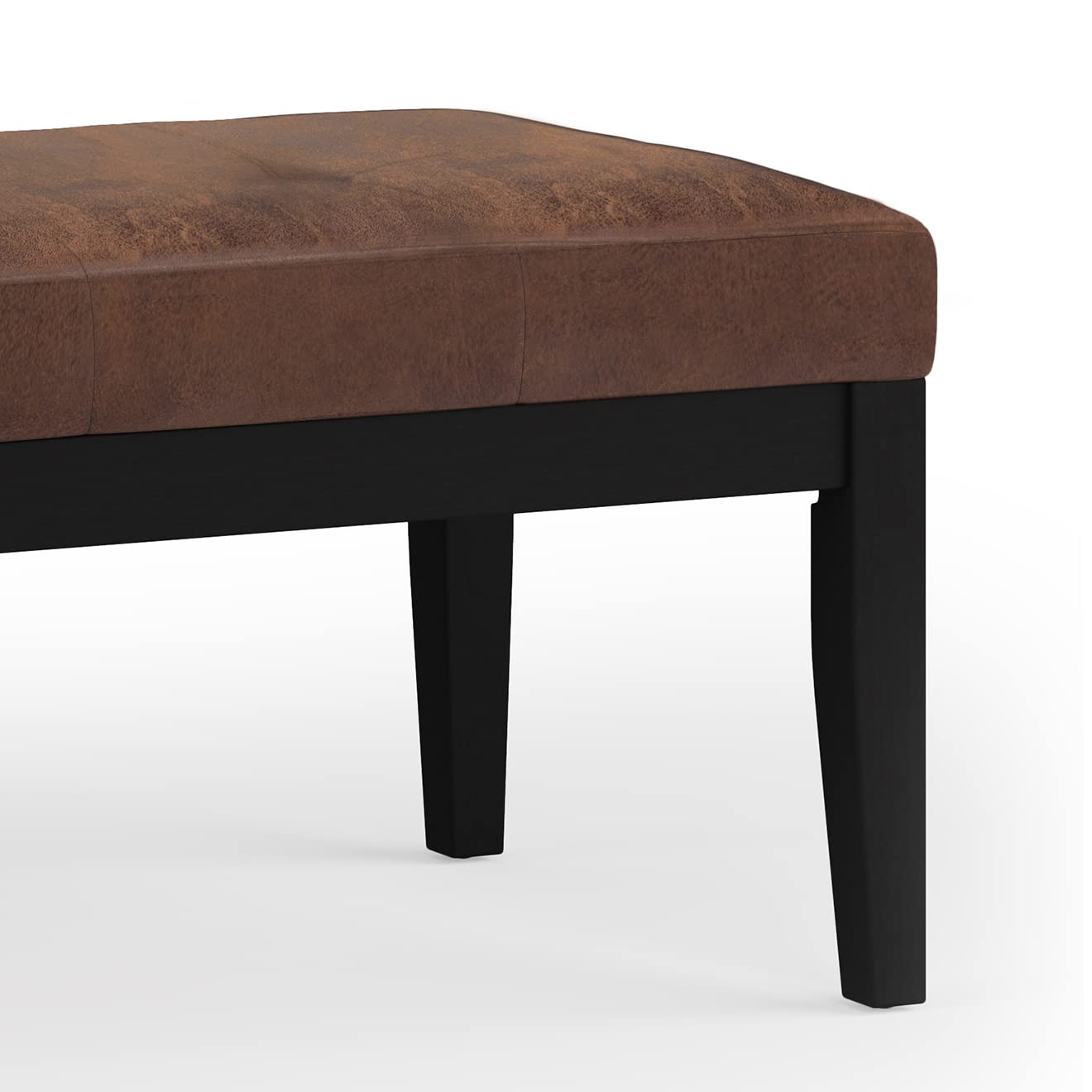 SIMPLIHOME Lacey 41 inch Wide Contemporary Rectangle Tufted Ottoman Bench in Distressed Chestnut Brown Vegan Faux Leather, Assembled, For the Living Room and Bedroom