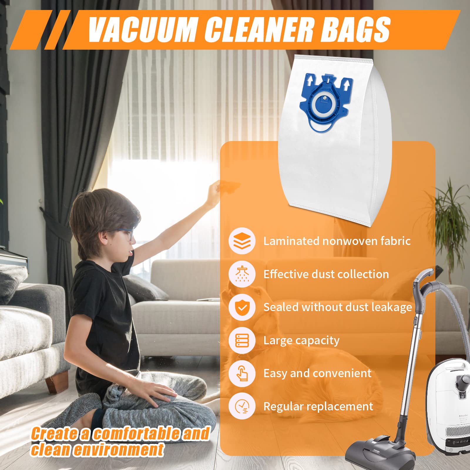 10 Pack Vacuum Cleaner Bags For Miele Gn Vacuum Cleaner With 3 Pcs Motor Protection Filters and 3 Pcs Air Clean Filters,Compatible with Miele GN Classic C1 Complete C1 Complete C2 Complete C3 S2 S5 S8