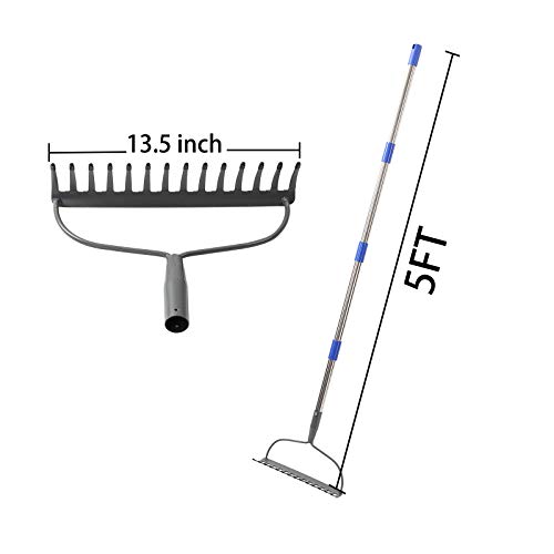 HOSKO 5FT Bow Rake,60 inches L Handle x 13.5 inches W Head Metal Bow Rake with Heavy Duty Construction for Gardening, Land Management, Yard Work, Farming and Outdoor