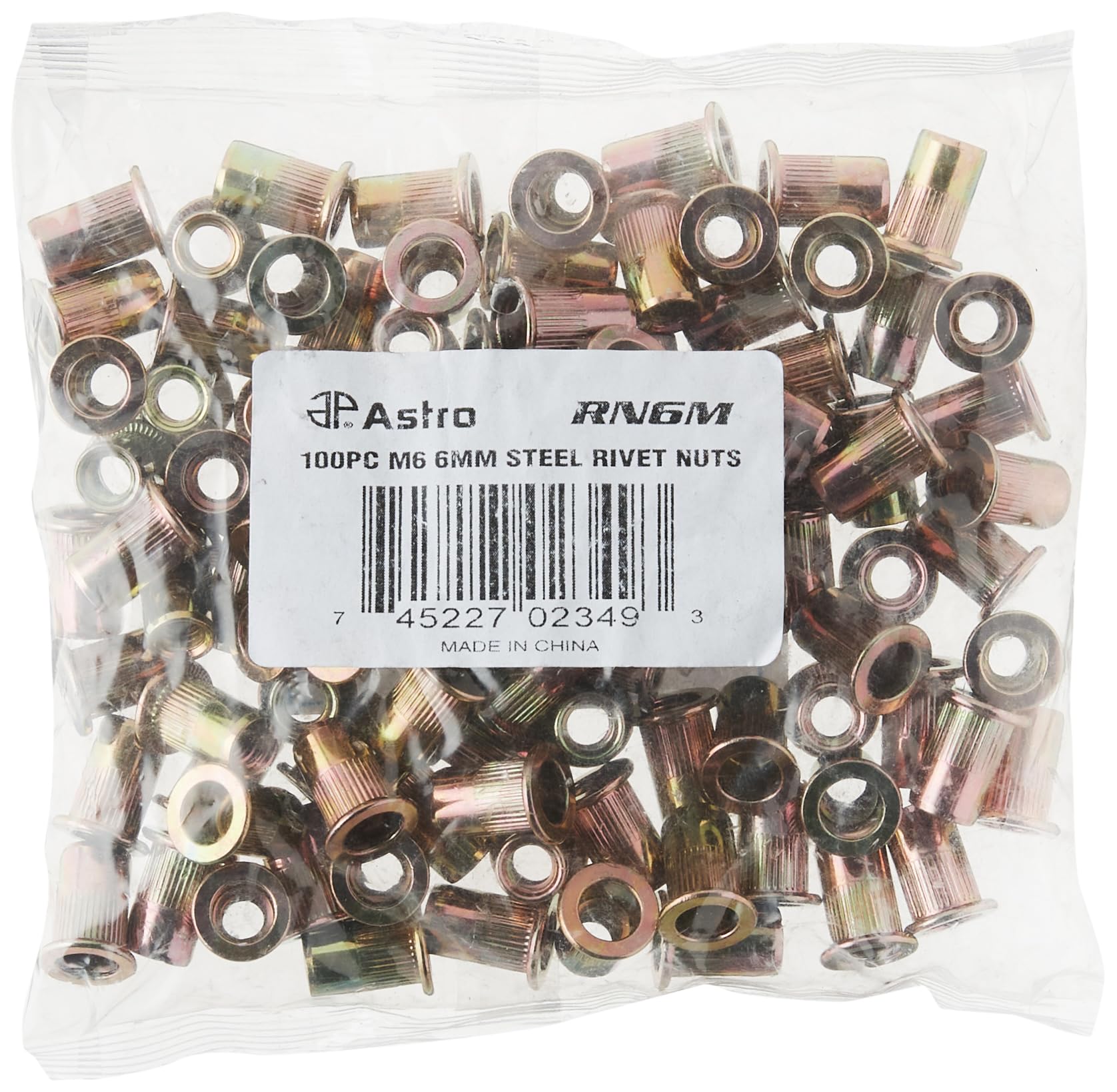 Astro Pneumatic Tool RN6M 100-Piece M6 6mm Steel Rivet Nuts