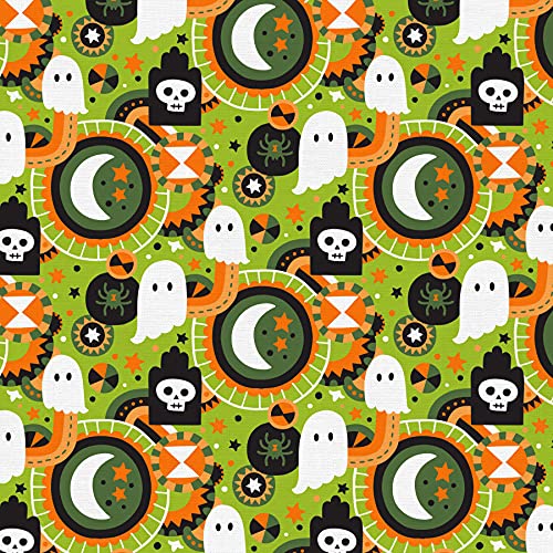 PBS Fabrics Halloween Night by Katie Larson, Quilter's Cotton by The Yard, Graveyard, Green