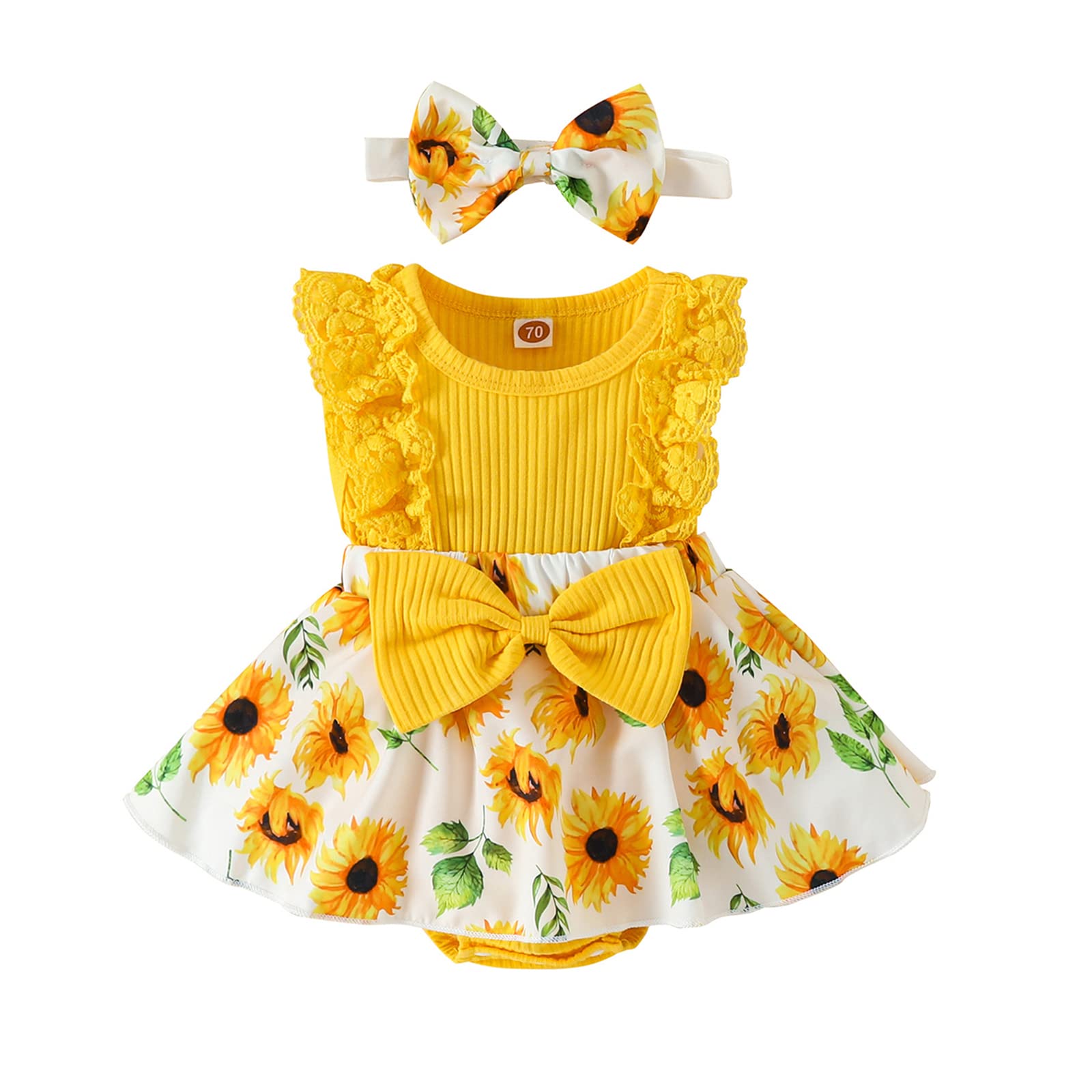 Axupico Baby Girl Dress Newborn Romper Floral Ruffle Princess Tutu Dress Summer(G Orange, 0-3 Months)