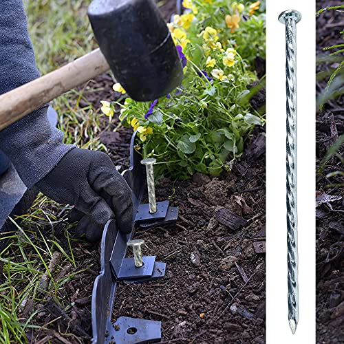 50Pcs Metal Turf Nails Landscape Stakes, Spiral Galvanized Landscape Spikes, Garden Nails, Anchoring Spikes, Outdoor, Heavy-Duty, Rust Resistant Security, 7-Inch Long, Silver (DP-1)