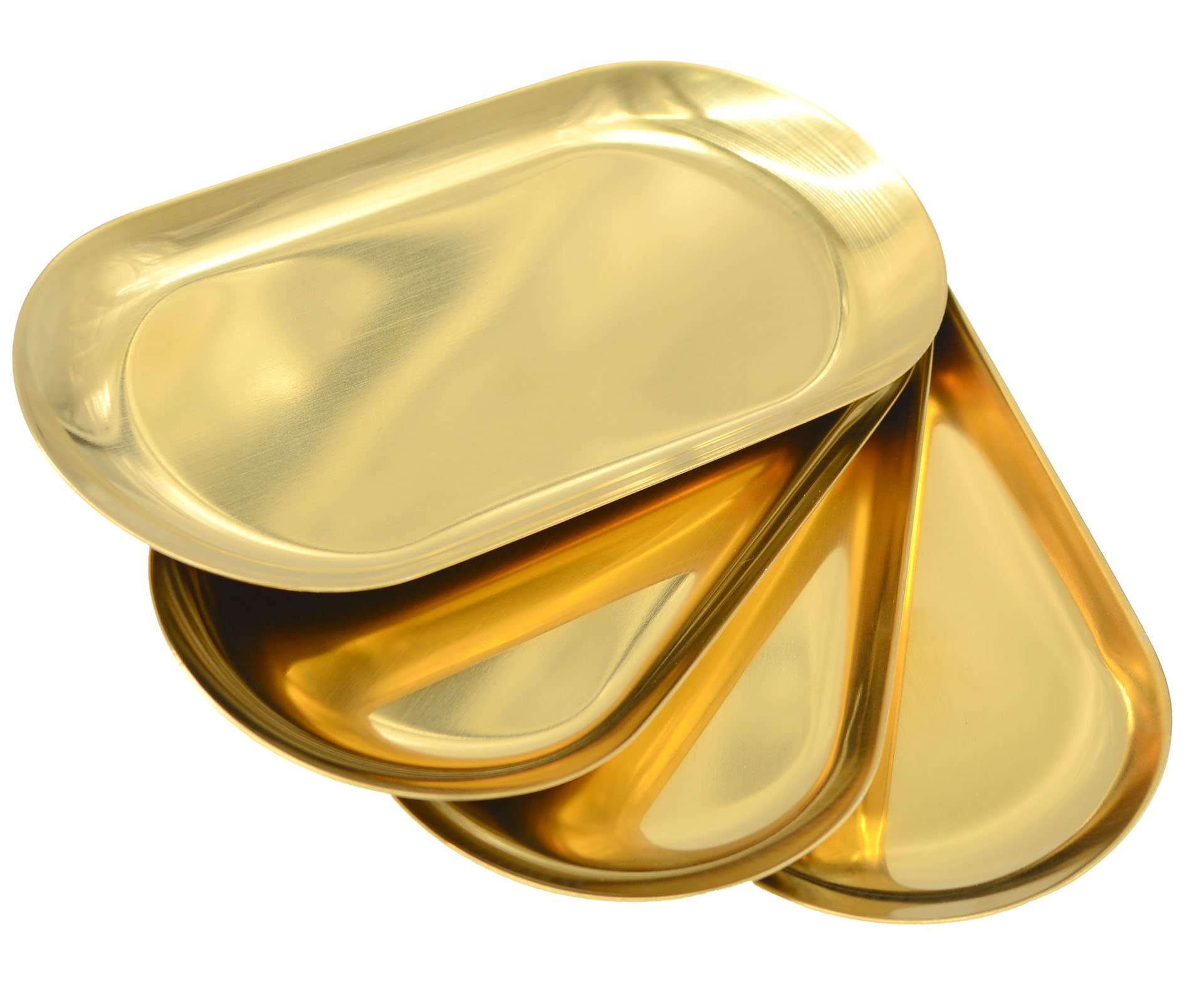 4 Pcs 7 Inch x 3.3 Inch Trinket Tray, Gold Stainless Steel, for Serving Trays Towel Storage Dish Plate Tea Fruit Trays Jewelry Plate Decorative Storage Tray (Gold 4pcs, 7.1x3.34)