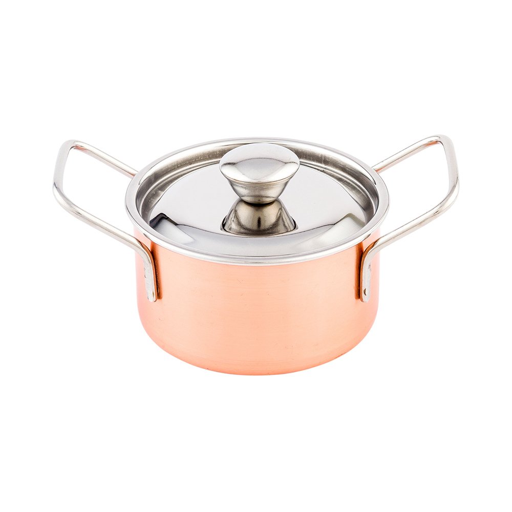 Restaurantware-9 Ounce Small Casserole Dish With Lid, 1 Break-Resistant Individual Casserole Dish - Built-In Handles, Cook And Serve Individual Portions, Copper And Stainless Steel Casserole Soup Pot,