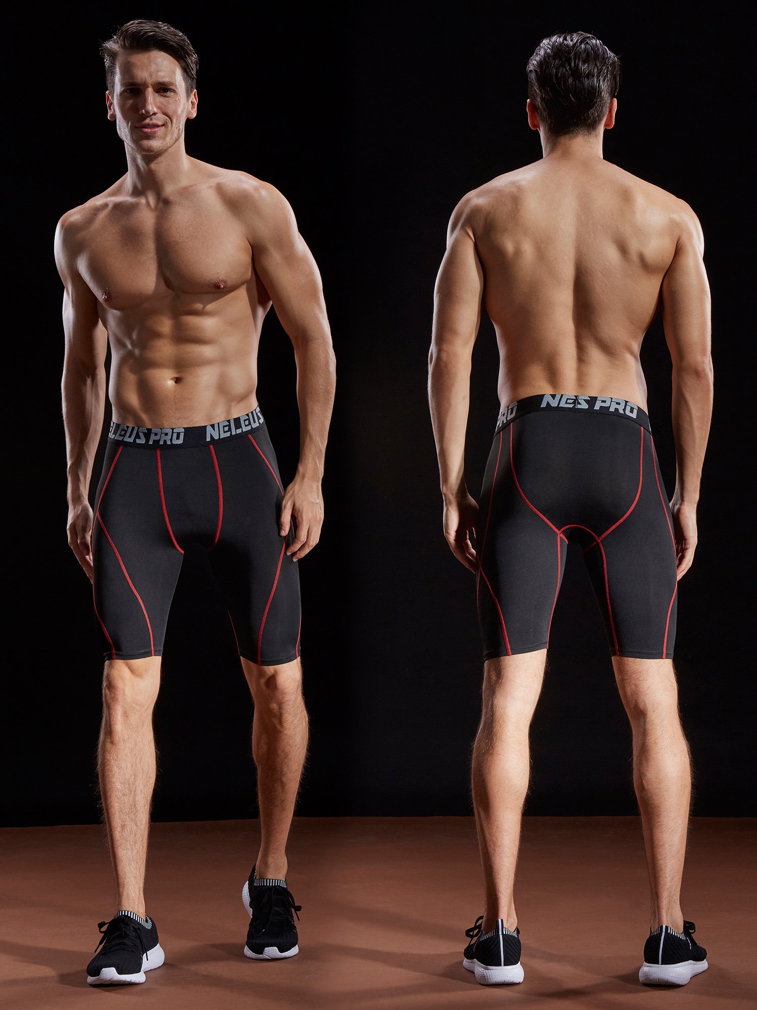 NELEUS Men's 3 Pack Sport Running Compression Shorts,6012,Grey,Black (Red Stripe),White,M