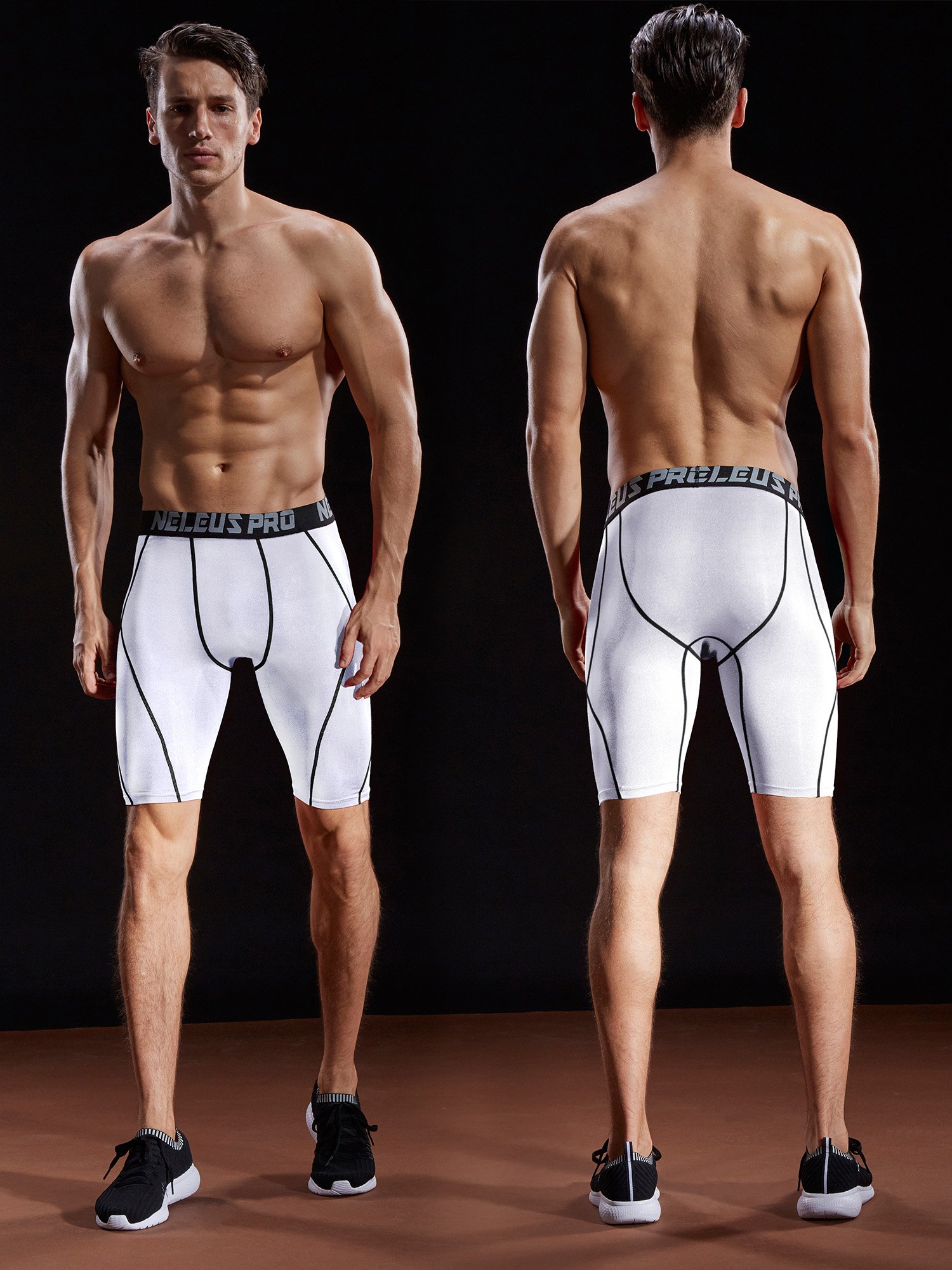 NELEUS Men's 3 Pack Sport Running Compression Shorts,6012,Grey,Black (Red Stripe),White,M